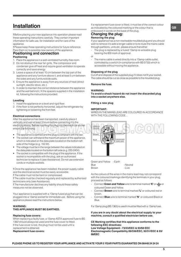 Hotpoint FFU3D Operating Instructions