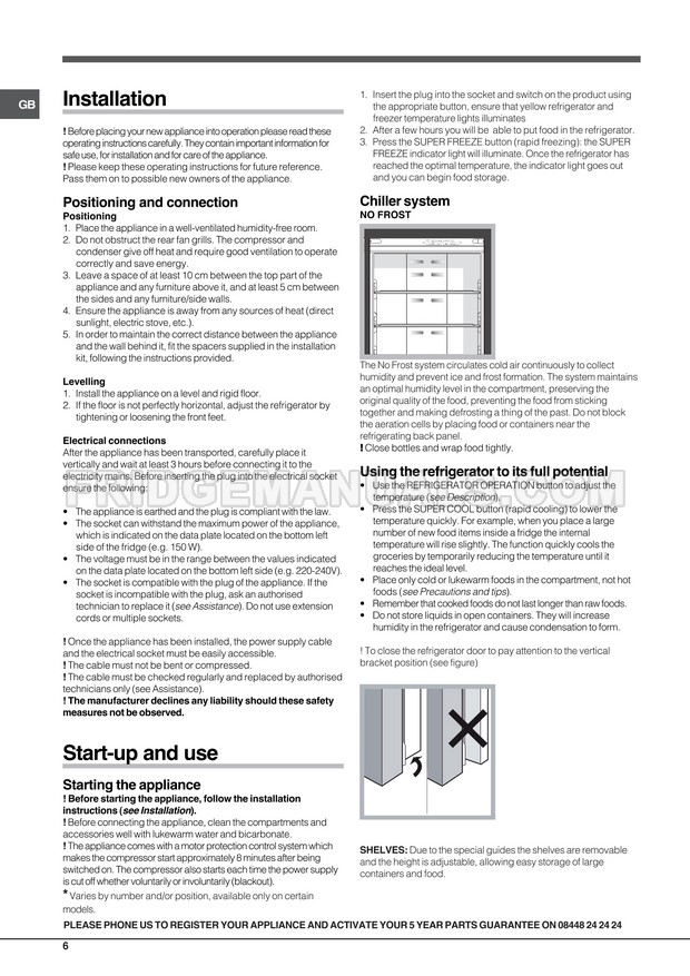 Hotpoint FFU3D Operating Instructions