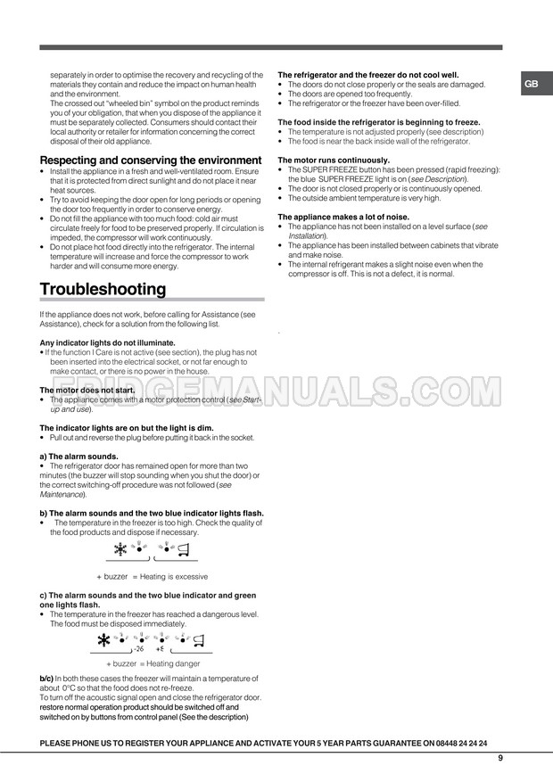Hotpoint FFU3D Operating Instructions